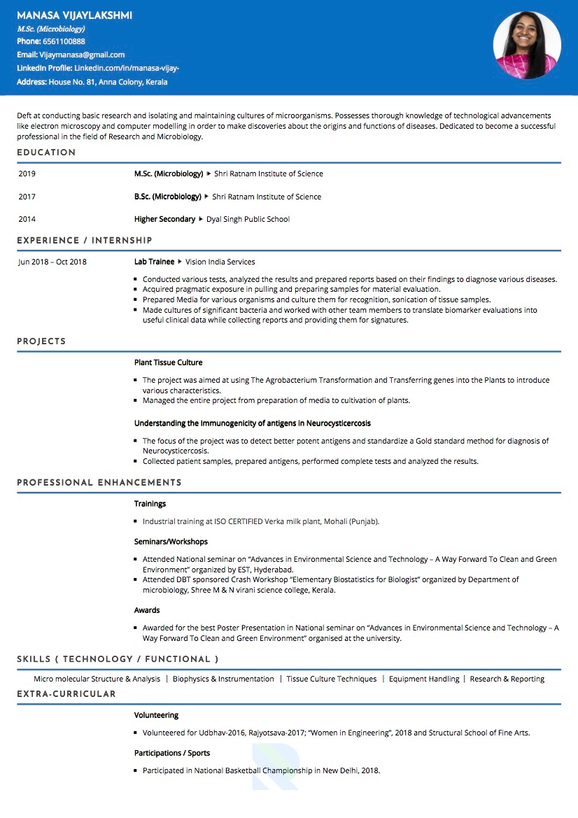 Sample Resume Of Microbiologist With Template Writing Guide Resumod co