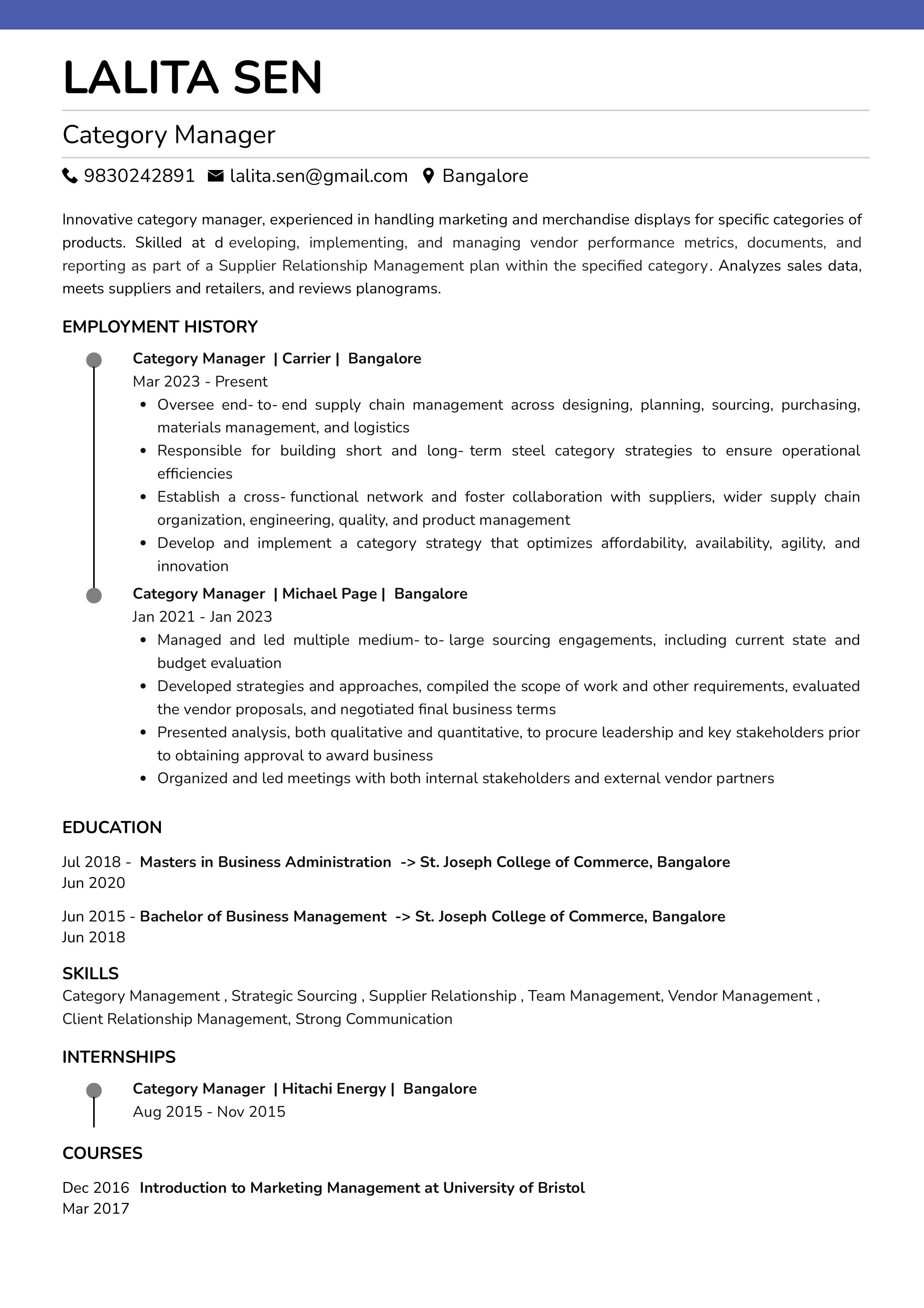 Sample Resume of Category Manager with Template & Writing Guide ...