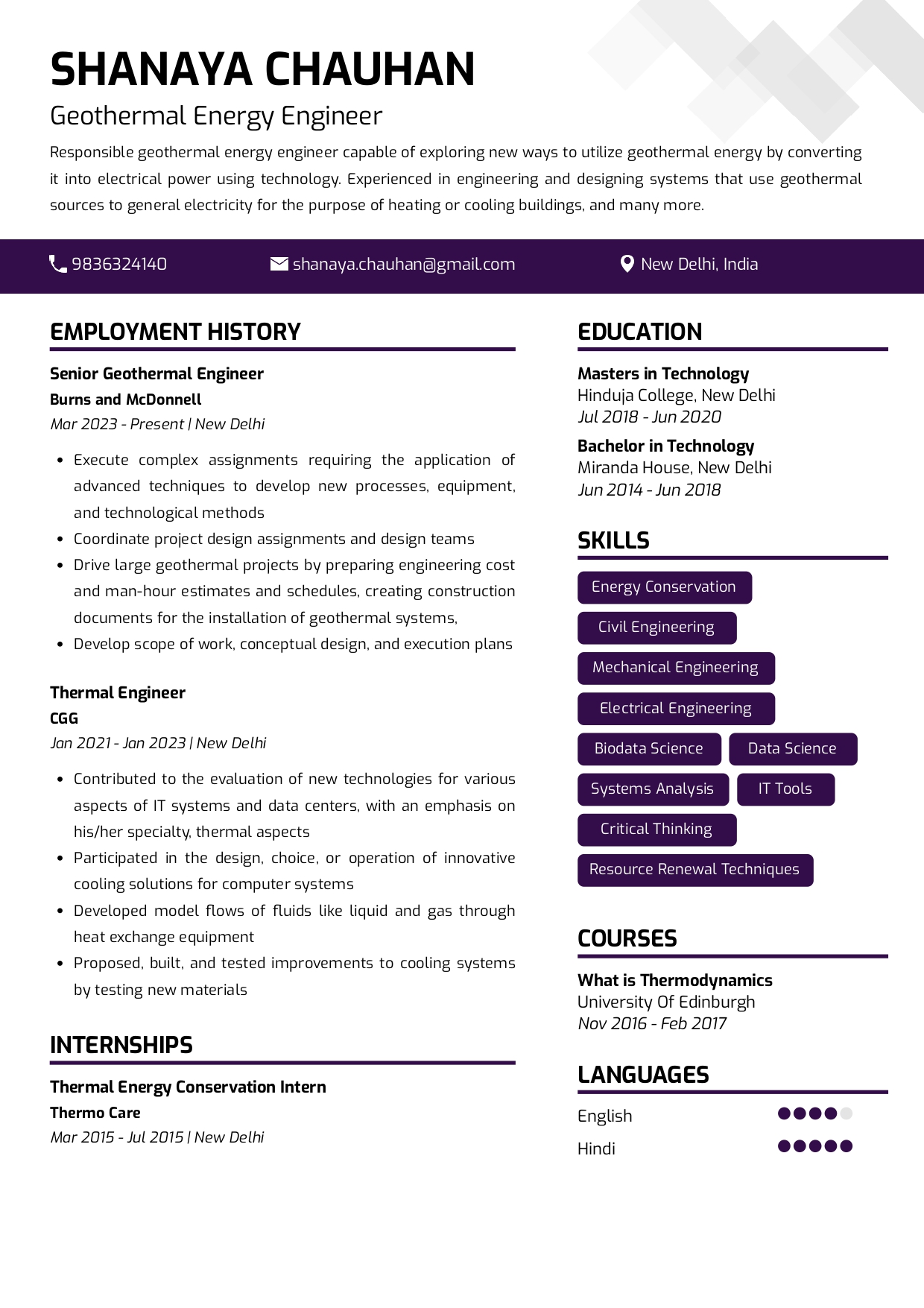 Sample Resume of Geothermal Energy Engineer with Template & Writing ...