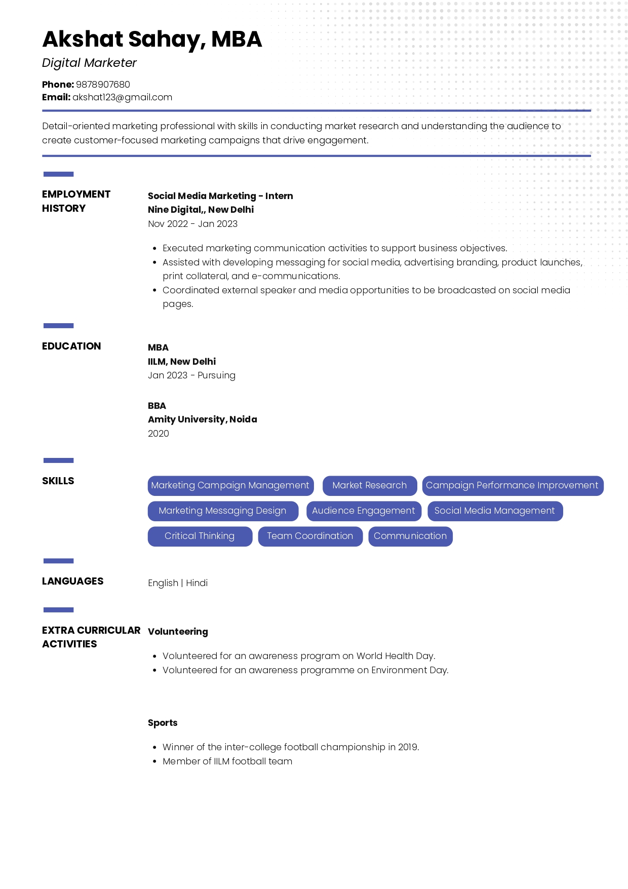 Sample Resume of Digital Marketer with Template & Writing Guide ...