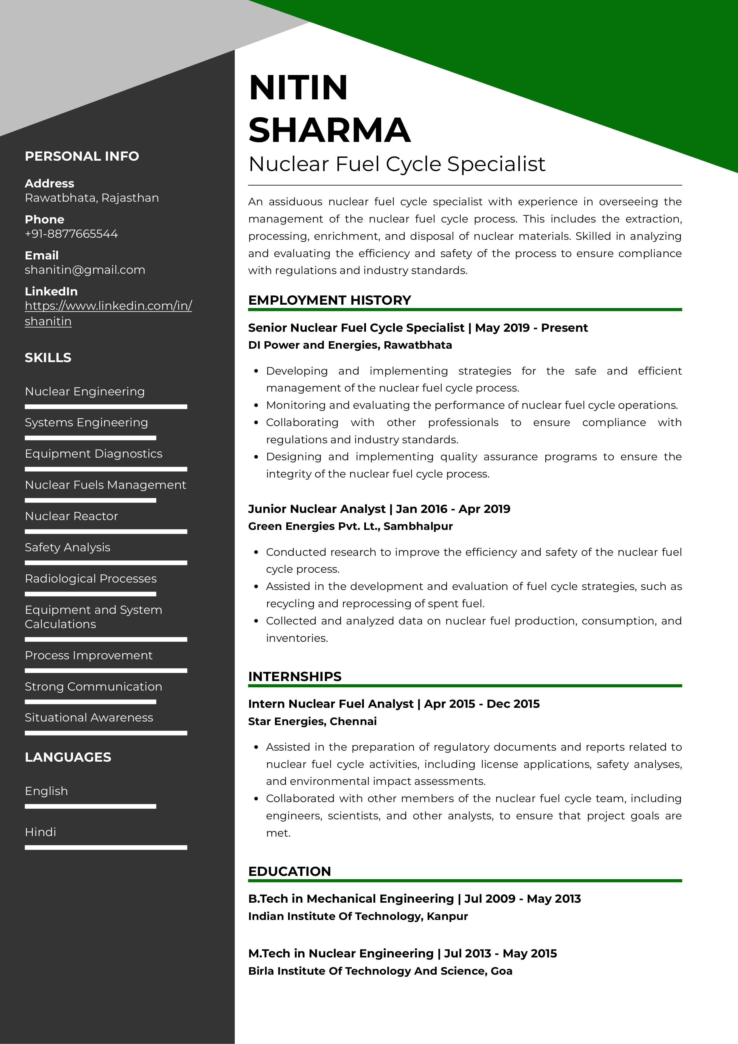 Sample Resume of Nuclear Fuel Cycle Specialist with Template & Writing ...