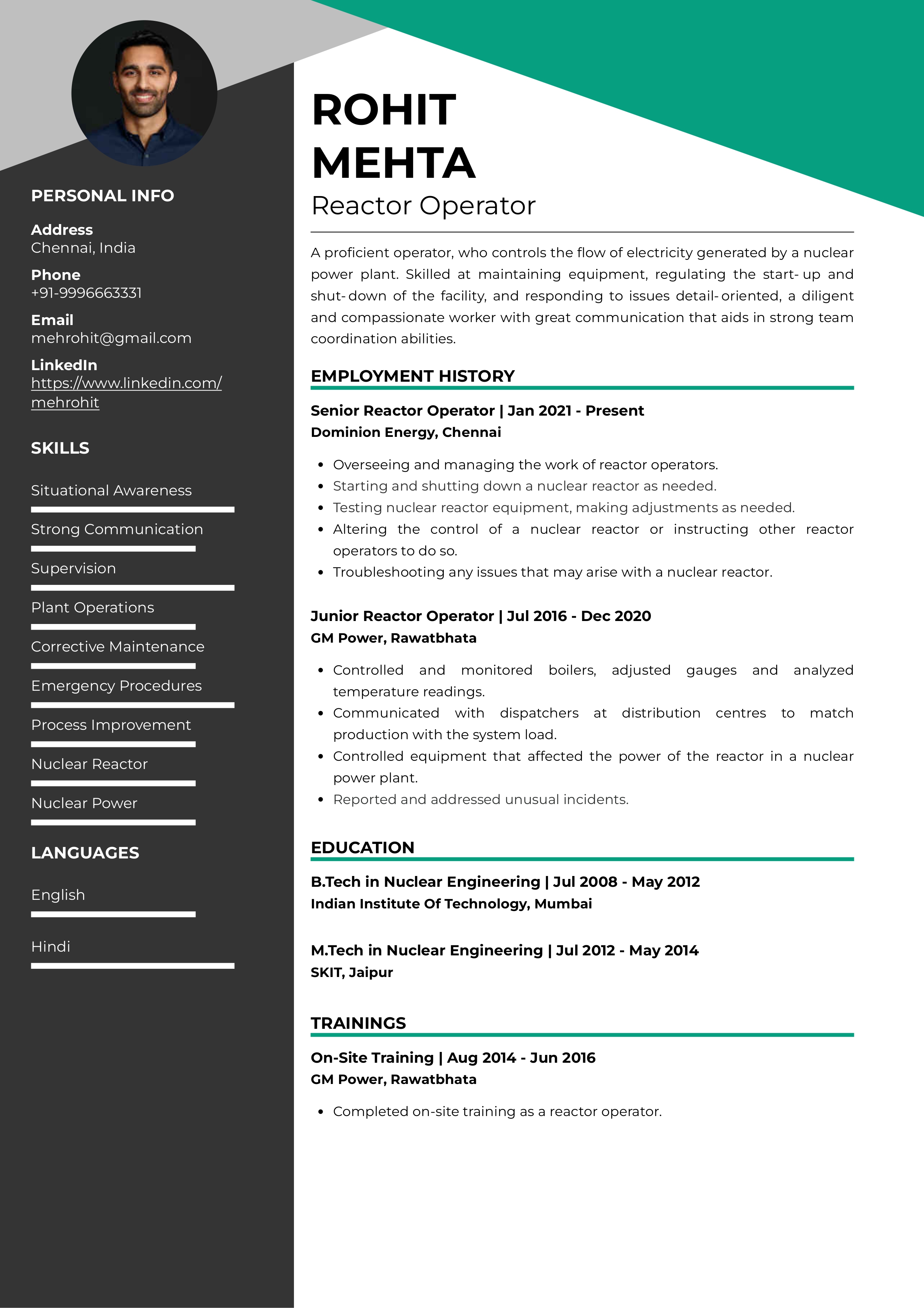Sample Resume of Reactor Operator1 with Template & Writing Guide ...