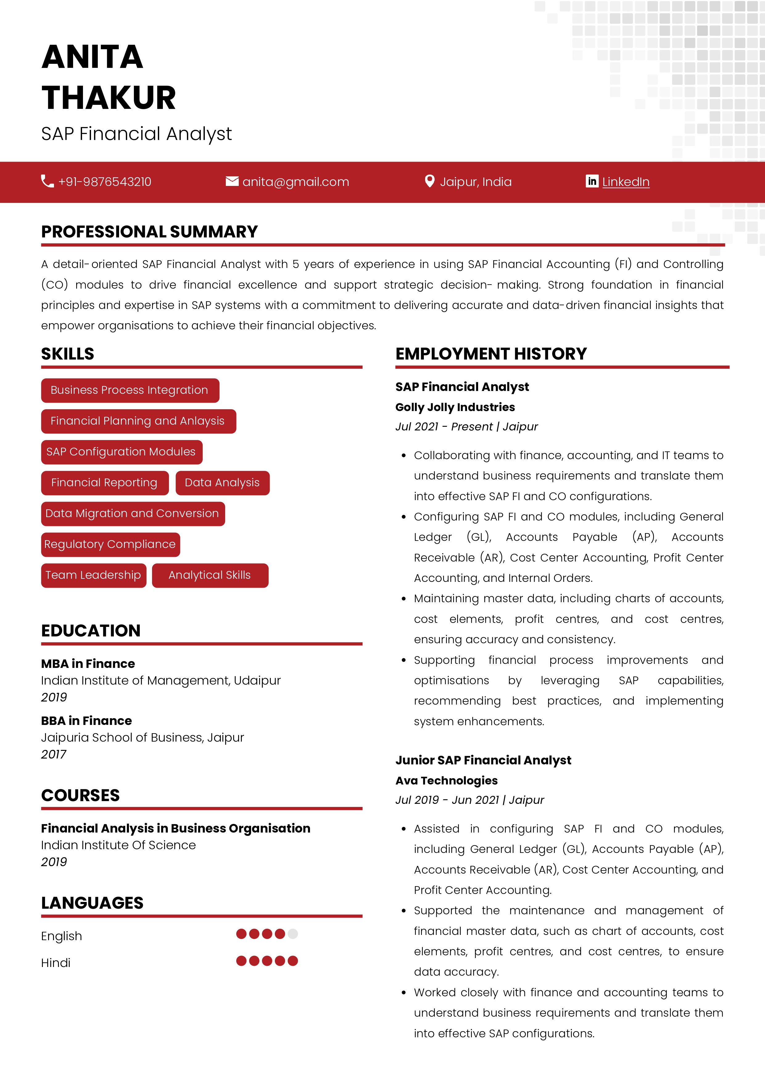 Sample Resume of SAP Financial Analyst with Template & Writing Guide ...
