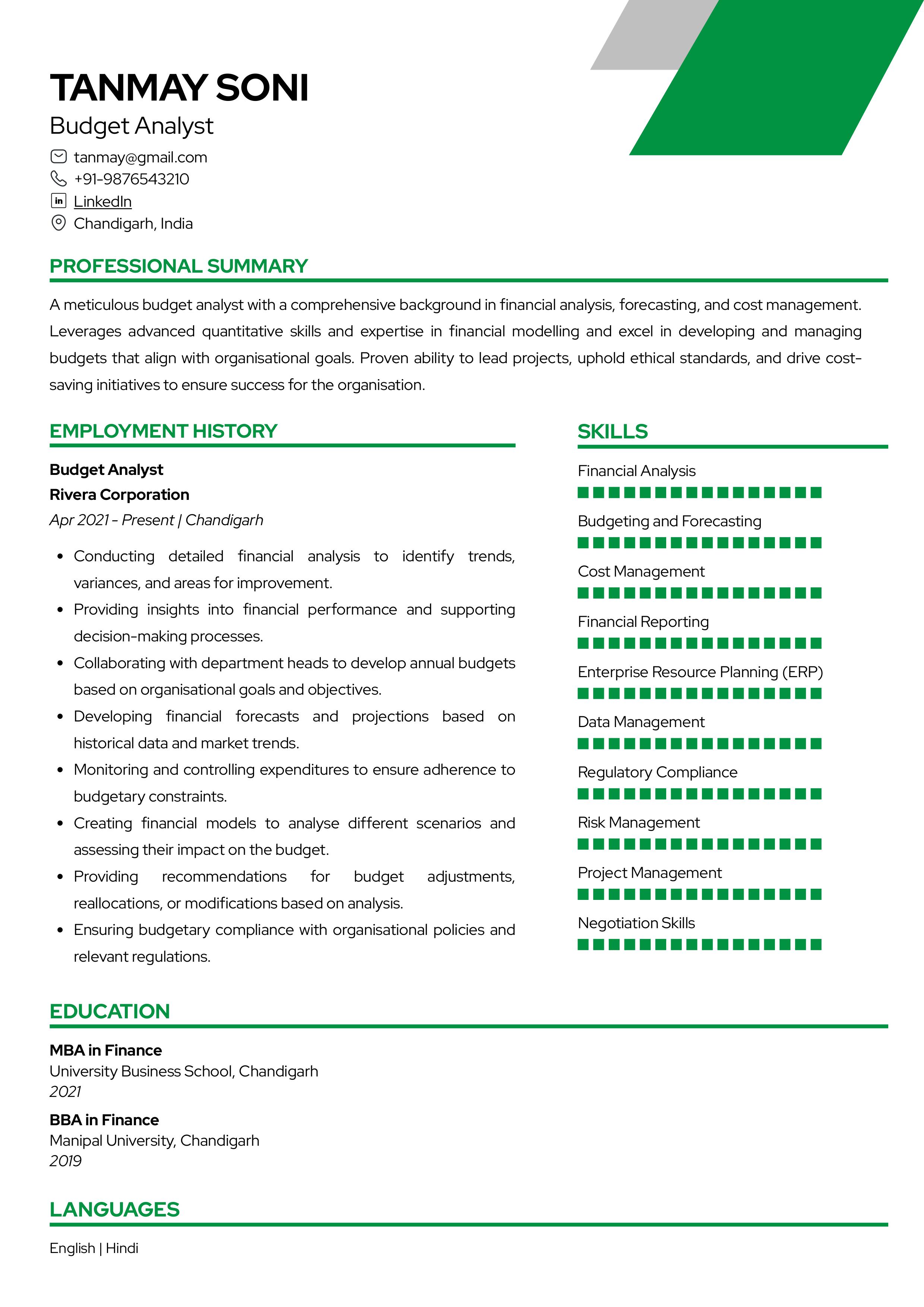 Sample Resume of Budget Analyst with Template & Writing Guide | Resumod.co
