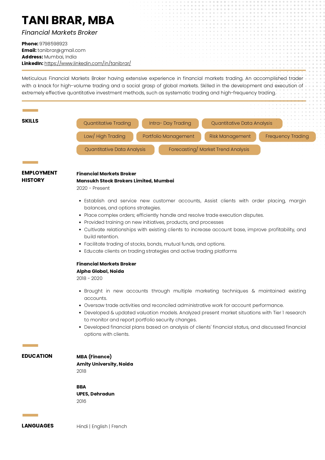 Sample Resume of HR Business Partner (HRBP) with Template & Writing ...